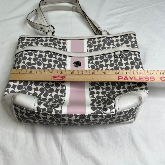 Coach | Bags | Coach Heritage Signature Stripe Pink White Tote Shoulder ...